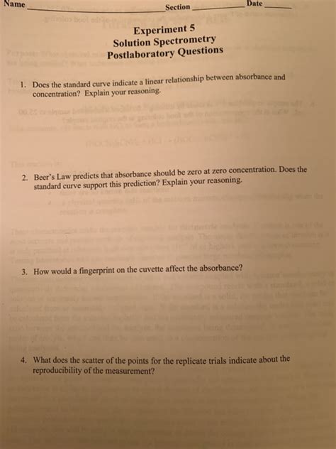 solved name date section experiment 5 solution spectrometry