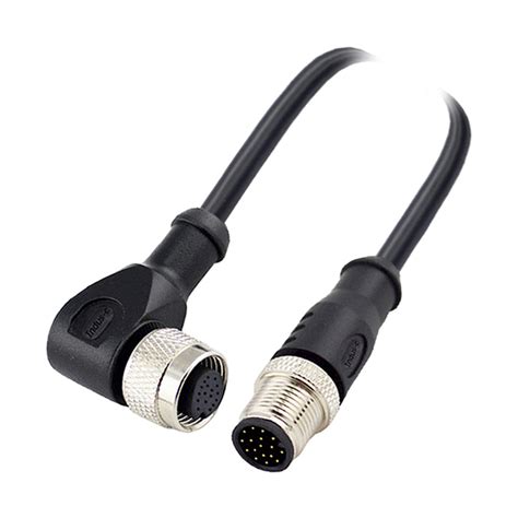 M12 17pins A Code Male Straight To Female Right Angle Molded Cable Unshielded PUR 40C 105C