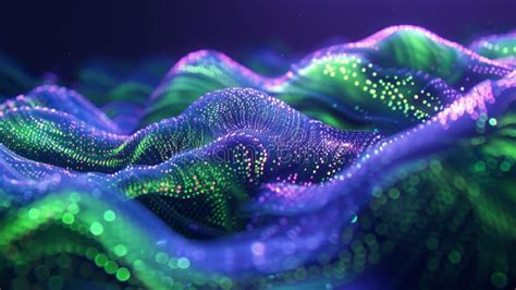 Abstract Wavy Particle Surface Digital Technology Backdrop Green And Blue Gradient Futuristic