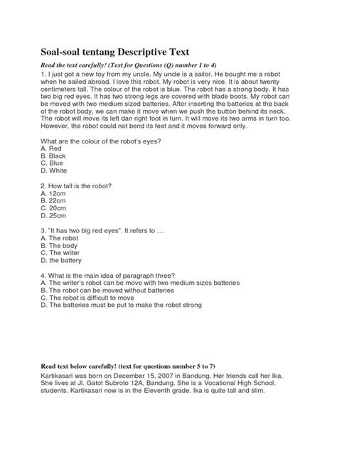 Soal Deskriptive Text Pdf