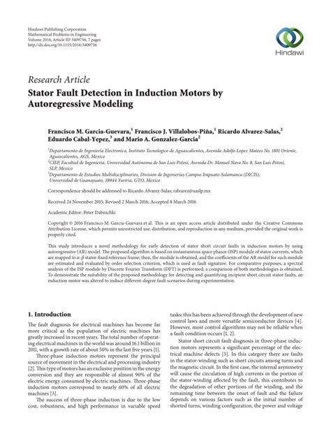 Pdf Stator Fault Detection In Induction Motors By Autoregressive Modeling
