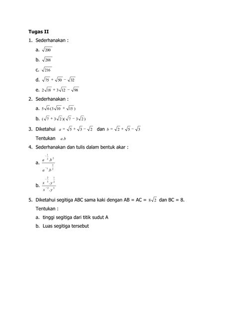 Tugas 2 Bentuk Pangkat Akar Dan Logaritma Pertemuan Kedua Pdf