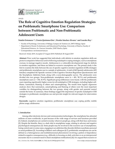 Pdf The Role Of Cognitive Emotion Regulation Strategies On Problematic Smartphone Use