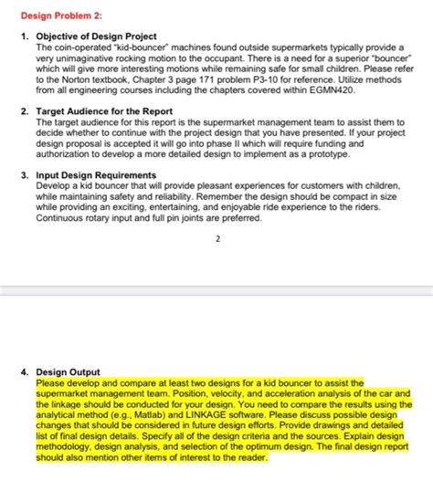 Design Problem 2 1 Objective Of Design Project The Chegg Com