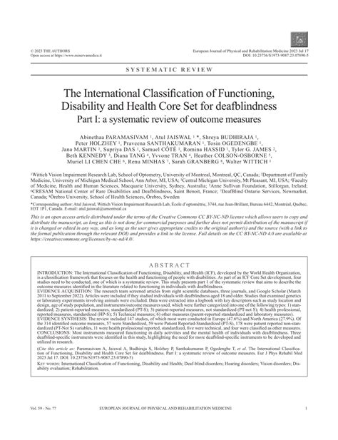 Pdf The International Classification Of Functioning Disability And Health Core Set For