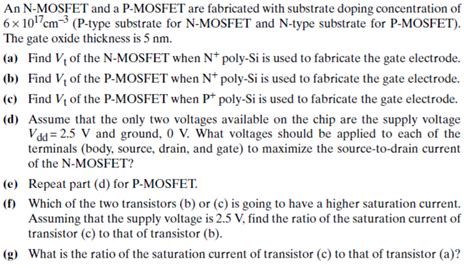 Solved An N MOSFET And A P MOSFET Are Fabricated With Chegg Com