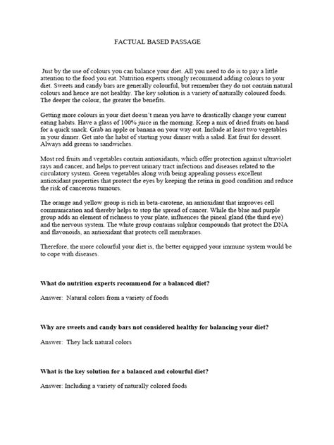 Factual Based Passage For Practice Pdf Dieting Candy