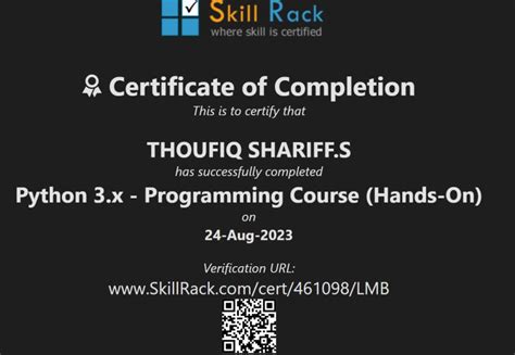 Finished Python Certificate Program On Skillrack Thoufiq Shariff S Posted On The Topic Linkedin