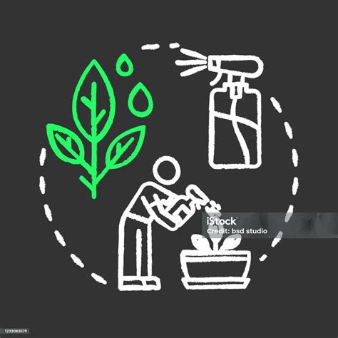 습도 분필 Rgb 색상 개념 아이콘을 증가시다 실내 꽃 우려 하우스 플랜트 돌보는 수분 유지 아이디어 검은 배경에 벡터 격리 칠판 그림 0명에 대한 스톡 벡터 아트 및 기타