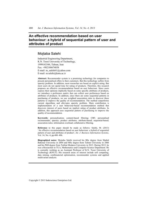 Pdf An Effective Recommendation Based On User Behaviour A Hybrid Of