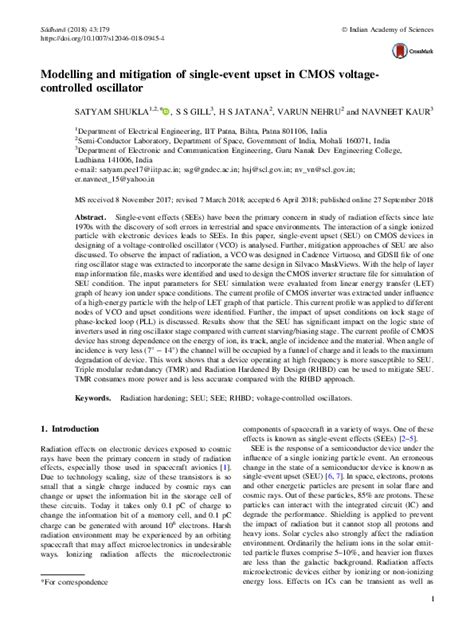 Pdf Modelling And Mitigation Of Single Event Upset In Cmos Voltage Controlled Oscillator