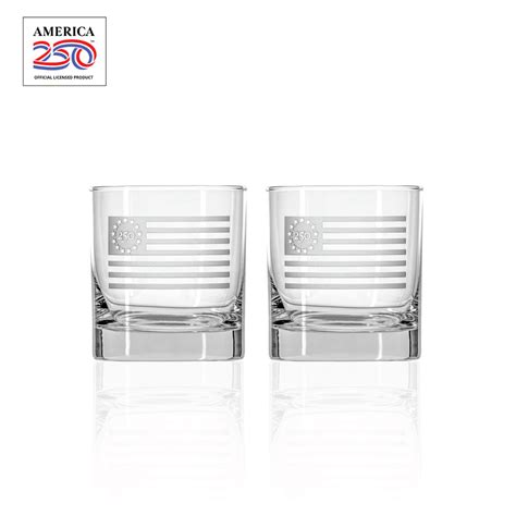 America250™ Betsy Ross Flag 10oz On The Rocks Whiskey Glass Set Of 2