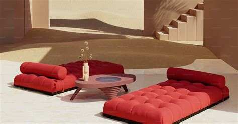 빨간 소파와 커피 테이블이 있는 거실 사진 Unsplash의 다채로운 건축물 이미지