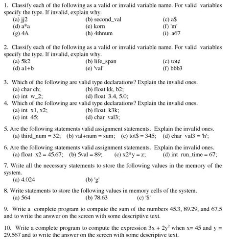 Solved 1 Classify Each Of The Following As A Valid Or