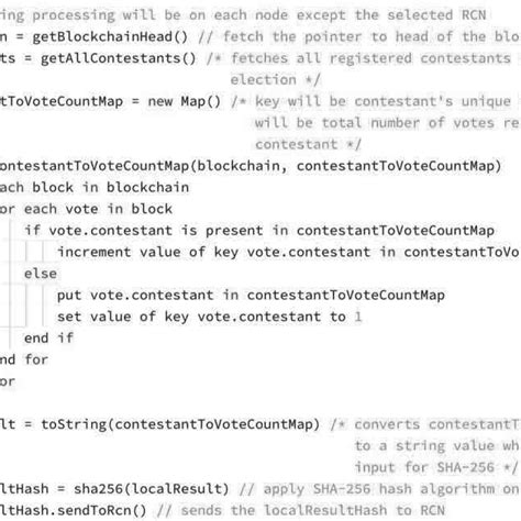 pseudocode for local result calculation at each node except rcn