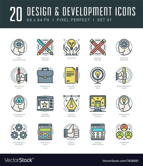 Line Icons Set Trendy Modern Flat Thin Linear Vector Image