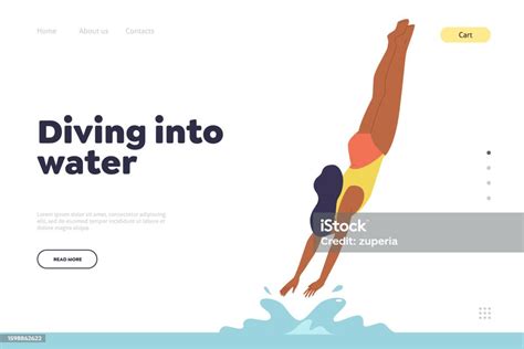 여름 레크리에이션 및 휴가 활동을 제공하는 물 랜딩 페이지 디자인 템플릿으로 다이빙 계절에 대한 스톡 벡터 아트 및 기타 이미지 계절 관광 관광 리조트 Istock