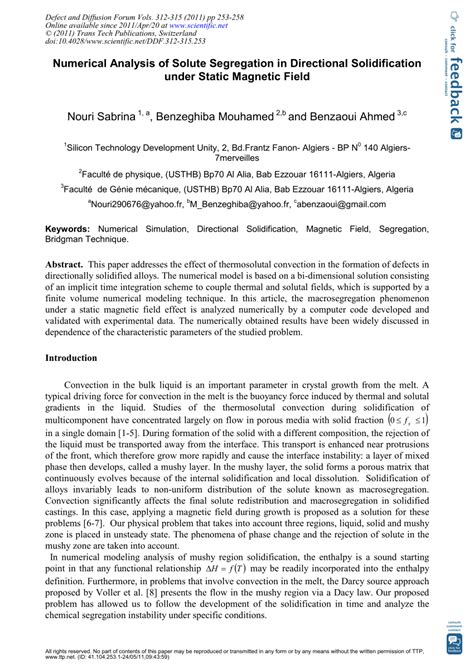 Pdf Numerical Analysis Of Solute Segregation In Directional Solidification Under Static