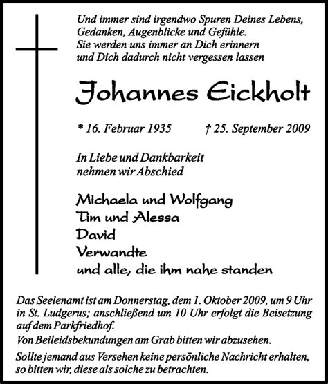 Traueranzeigen Von Johannes Eickholt Trauer In Nrwde