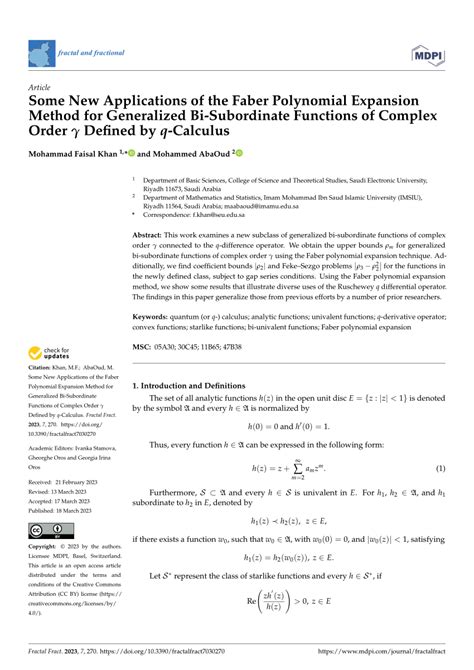 Pdf Some New Applications Of The Faber Polynomial Expansion Method For Generalized Bi