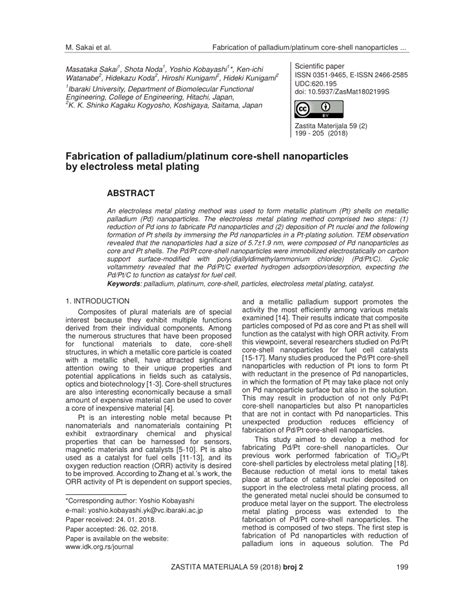 Pdf Fabrication Of Palladiumplatinum Core Shell Nanoparticles By Electroless Metal Plating