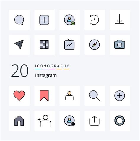 Premium Vector 20 Instagram Line Filled Color Icon Pack Like Twitter Search Tag Instagram Sets