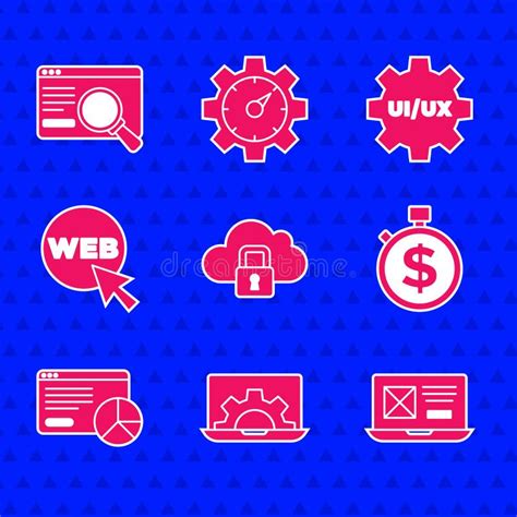 Set Cloud Computing Lock Web Development Ui Or Ux Design Time Is Money Website Statistic