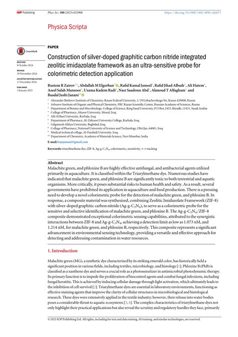 Construction Of Silver Doped Graphitic Carbon Nitride Integrated Zeolitic Imidazolate Framework