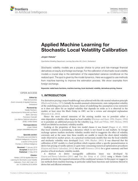 Pdf Applied Machine Learning For Stochastic Local Volatility Calibration