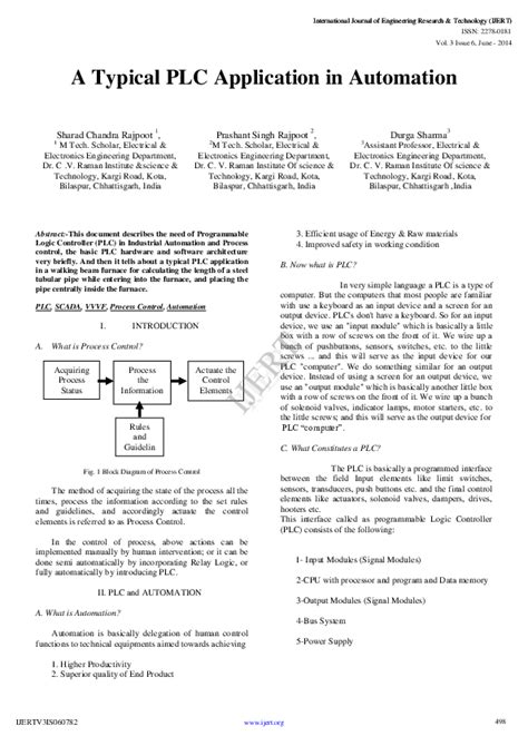 Pdf A Typical Plc Application In Automation