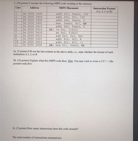2 20 points consider the following mips code