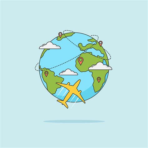 Airplane Vector Earth World Globe Icon Plane Flying Round Travel
