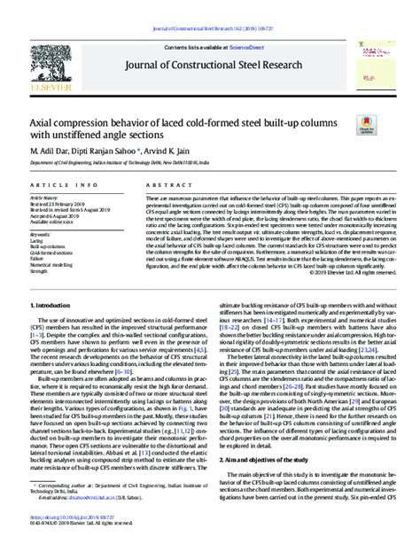 Pdf Axial Compression Behavior Of Laced Cold Formed Steel Built Up Columns With Unstiffened