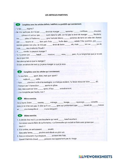 Les Articles Partitifs Online Activity For A2 Live Worksheets