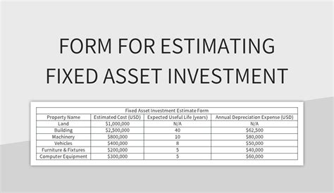 Free Fixed Asset Investment Templates For Google Sheets And Microsoft Excel Slidesdocs