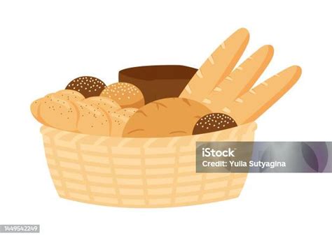 밀 곡물 및 호밀 빵집 음식 롤빵에서 생과자 빵과 고리 버들 바구니 덩어리 빵 벽돌 토스트 빵 프랑스 바게트 찰라 벡터 그림 번