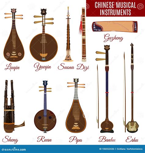 vector set of chinese musical instruments flat style stock vector