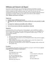 Diffusion Osmosis Lab Report Doc Diffusion And Osmosis Lab Report