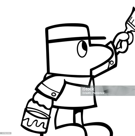 고립 된 남자 귀여운 간단한 캐릭터는 벽을 그리는 만화 스타일 벡터 일러스트레이션 귀여운에 대한 스톡 벡터 아트 및 기타 이미지 귀여운 그림 그리기 남성 Istock