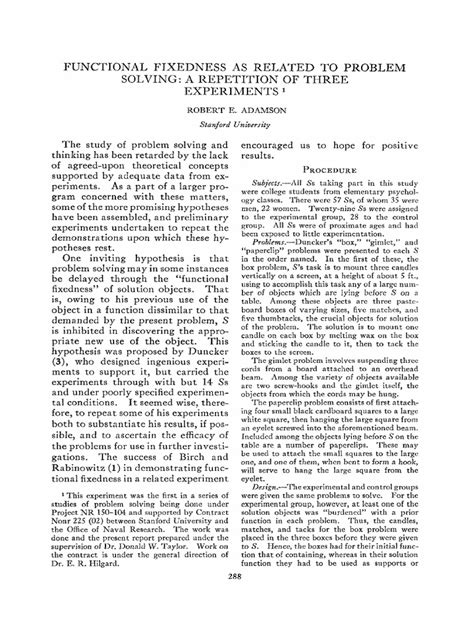 1952 Functional Fixedness As Related To Problem Solving Pdf