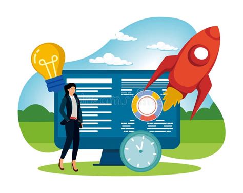 Project Implementation Concept With Rocket Stock Vector Illustration