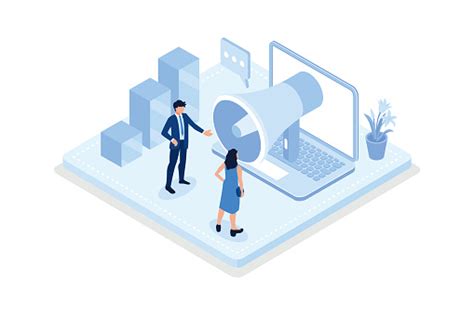 소셜 미디어 플랫폼에서 청중과 통합되고 할인을 제공하고 마케팅 전략을 사용하여 팔로워를 늘리는 캐릭터 아이소메트릭 벡터 현대