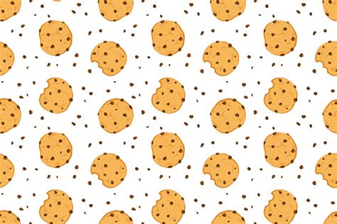 오트밀 쿠키의 완벽 한 패턴입니다 초콜릿 부스러기와 깨진 베이커리 요소가 있는 쿠키 베이커리와 카페를 위한 달콤한 디저트 프린트 포장지 주방 디자인 벽지 커버에 대한 배경