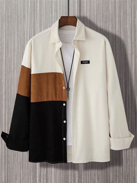 Manfinity Hypemode Men Patch Detail Colorblock Corduroy Shirt Without Tee Shein Usa