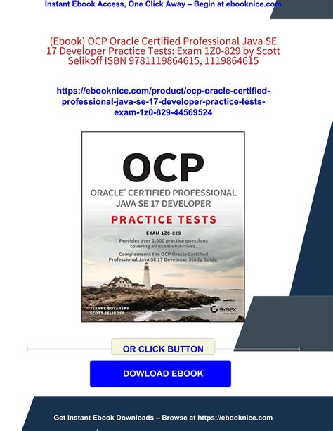 Ebook Ocp Oracle Certified Professional Java Se 17 Developer Practice Tests Exam 1z0 829 By