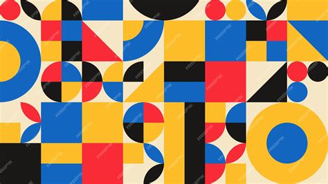 바우하우스 기하학적 추상 배경 기하학 현대 복고풍 색상 패턴 프리미엄 벡터