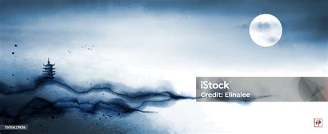 안개 낀 언덕에 탑 사원이 있는 스타일리시한 풍경은 단순한 미니멀리스트 스타일입니다 전통적인 동양 수묵화 Sumie Usin Gohua Hieroglyph Spirit 의