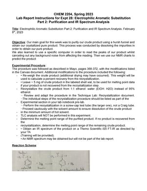Orgo 2 Module 6 Lab Report Organic Chemistry 2 Lab Temple University Due 15 March 2023