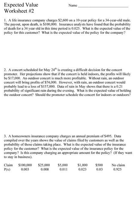 Free Expected Value Worksheet Download Free Expected Value Worksheet Png Images Free
