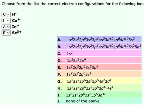 Solved Choose From The List The Correct Electron